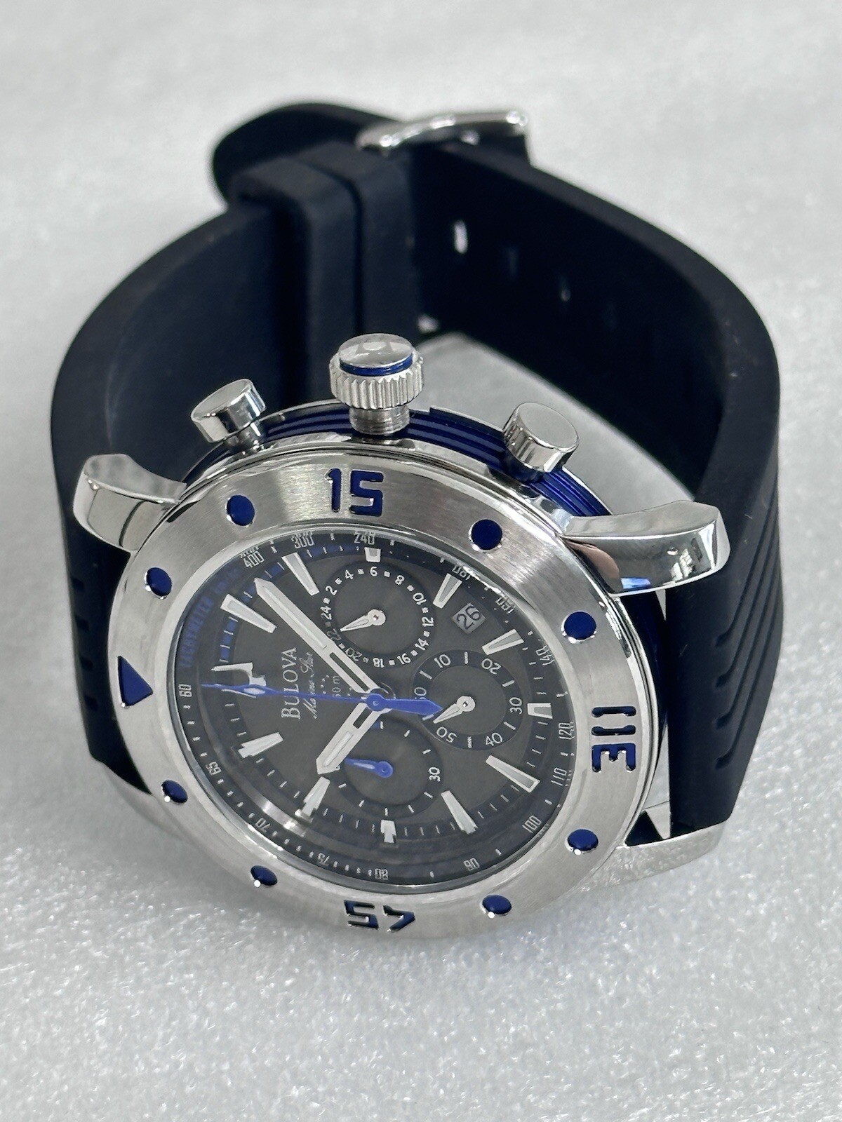 Bulova Marine Star Chronograph 98B165 Gray Dial Stainless Steel 44mm ...