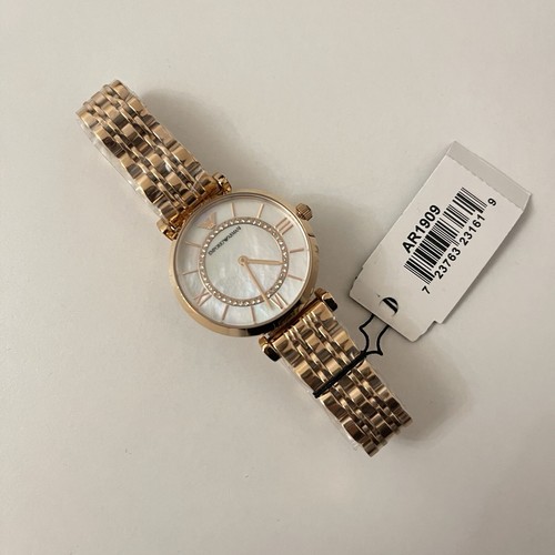New Genuine Emporio Armani AR1909 Gianni T-Bar Rose Gold Pearl Dial ...