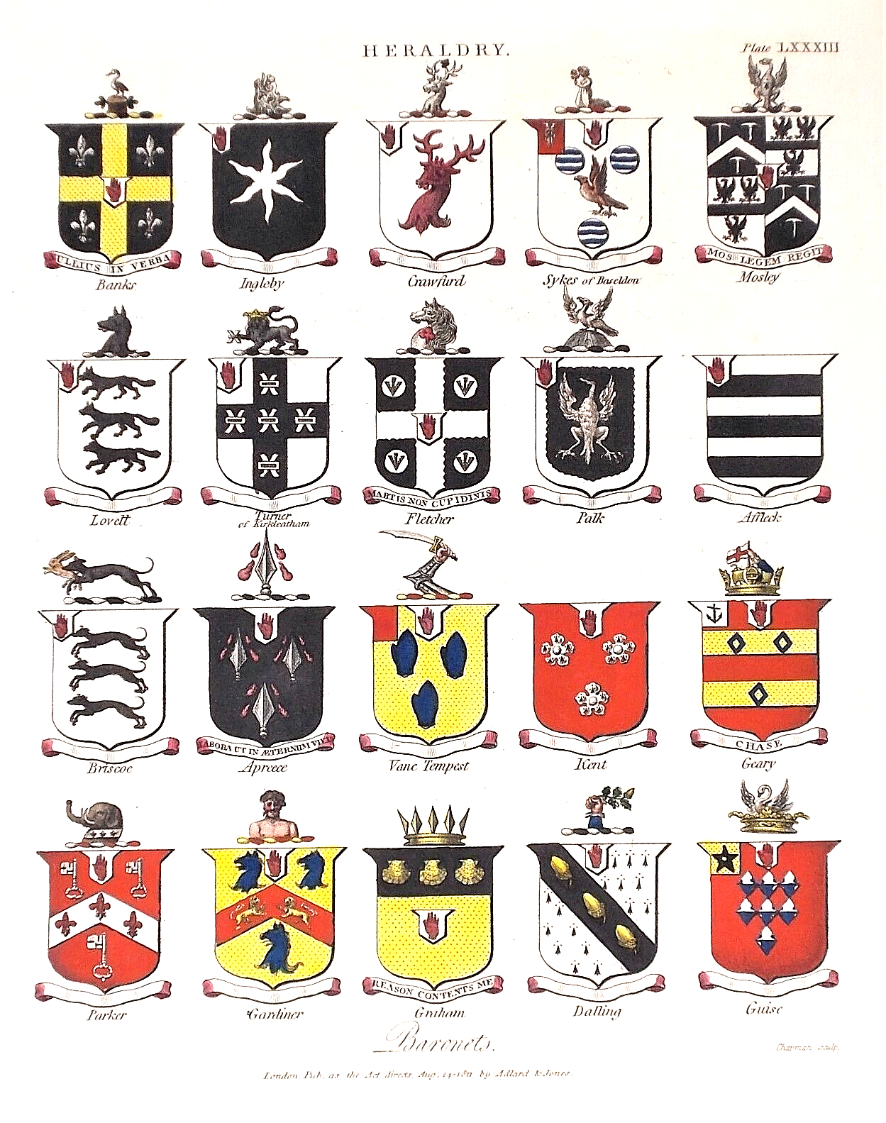 OLD ANTIQUE PRINT HERALDRY BARONETS c1811 ENGRAVING COAT OF ARMS ...