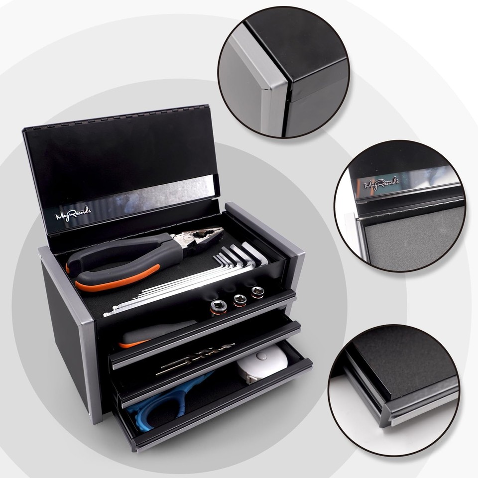 Mini Metal Tool Box, Portable 3 Drawer Steel Stackable Tool Box Small ...