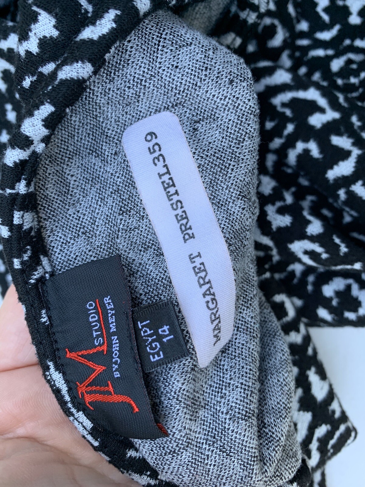 JM STUDIO BY JOHN MEYER Black White 3/4 Length Sleeve Dress Plus Sz 14 ...