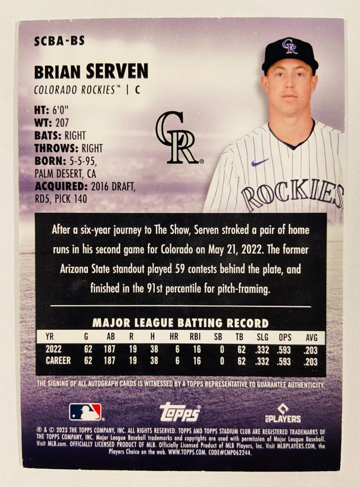 2023 Topps Stadium Club BRIAN SERVEN Rookie Autograph RC Auto | eBay