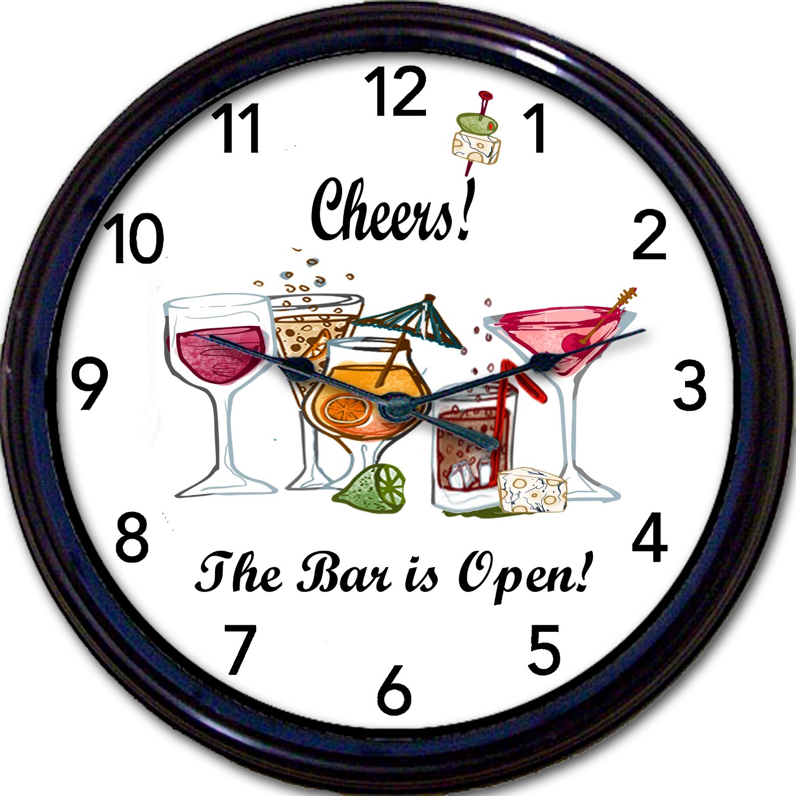 Cocktail Bar Happy Hour Wall Clock Cheers Wine Cosmo Liquor Booze 10 ...
