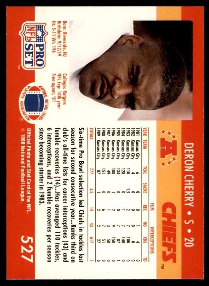 1990 Pro Set Deron Cherry Kansas City Chiefs #527 | eBay