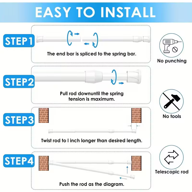 Spring Loaded Extendable Telescopic Net Voile Tension Curtain Rail Pole ...