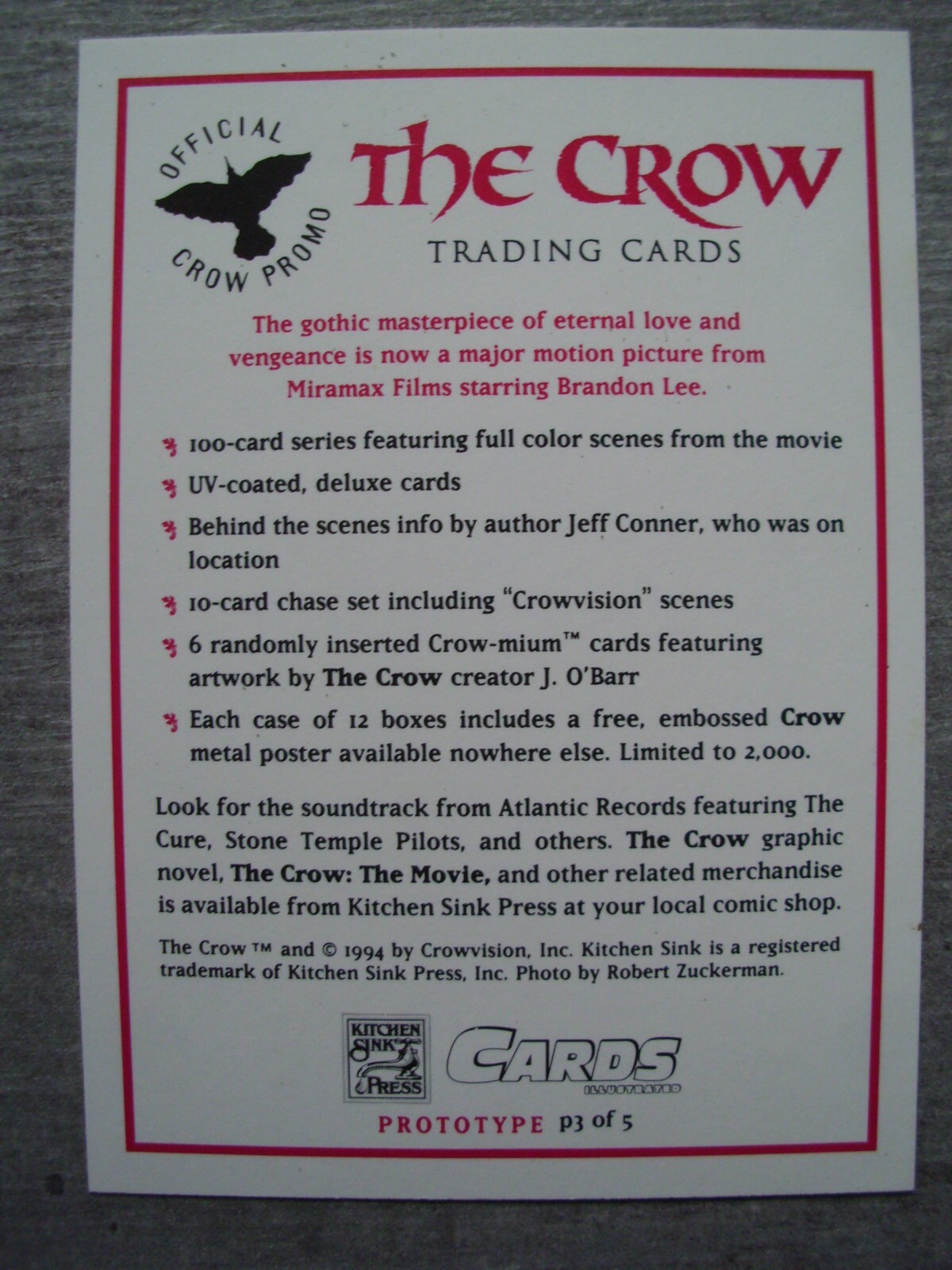 Rarität: The Crow Trading Cards Prototype 1,3,4,5 of 5 (Kitchen Sink ...