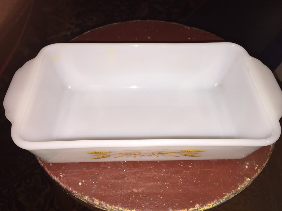 Fire King small casserole / bread pan cooking dish - yellow corn ...