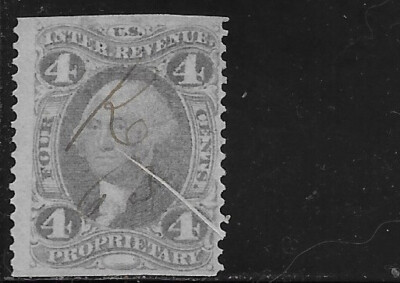 US Scott R22b, 4 Cent Revenue, Proprietary, 1862, Slate, Used, NG, NH ...