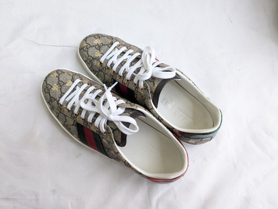 Gucci Ace GG Supreme Bee Sneakers Men 8.5 Canvas Monogram Leather Shoes ...