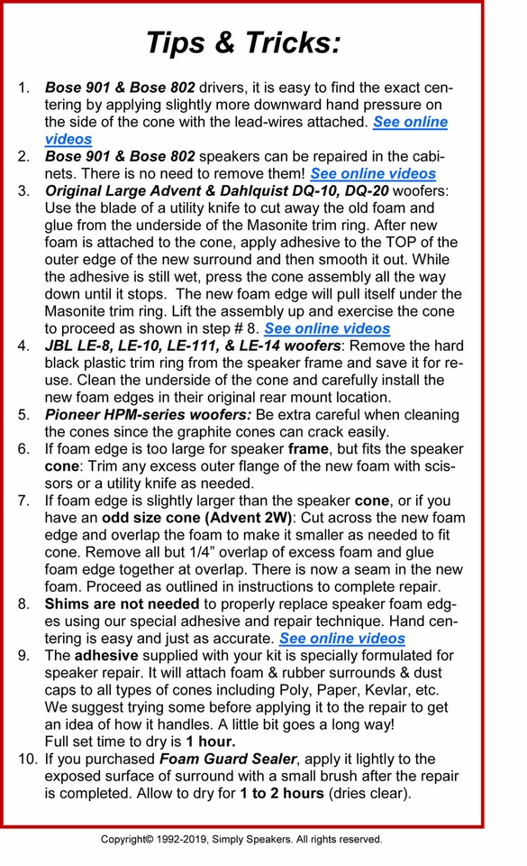 JBL LE25 Design Foam Trim Tweeter Repair Kit fits L100 L120A L120 (Pair ...