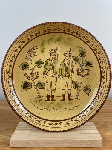 RARE GREENFIELD VILLAGE POTTERY REDWARE BAILEY SOLDIER FOLK ART PLATE ...