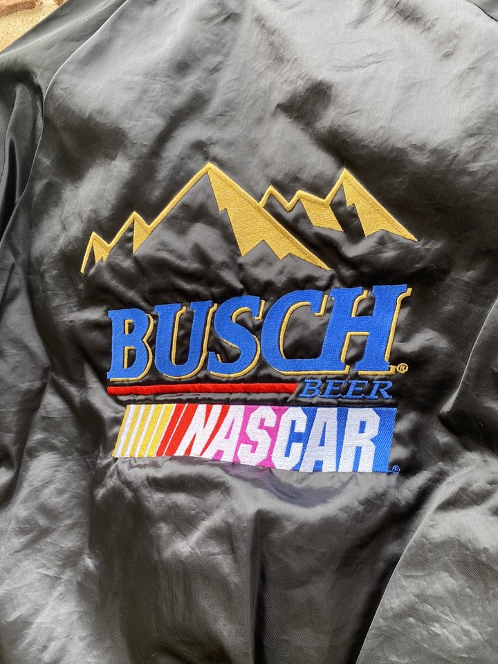 Vintage Busch Beer NASCAR Jacket Mens Sz M Black Satin Racing Made in ...