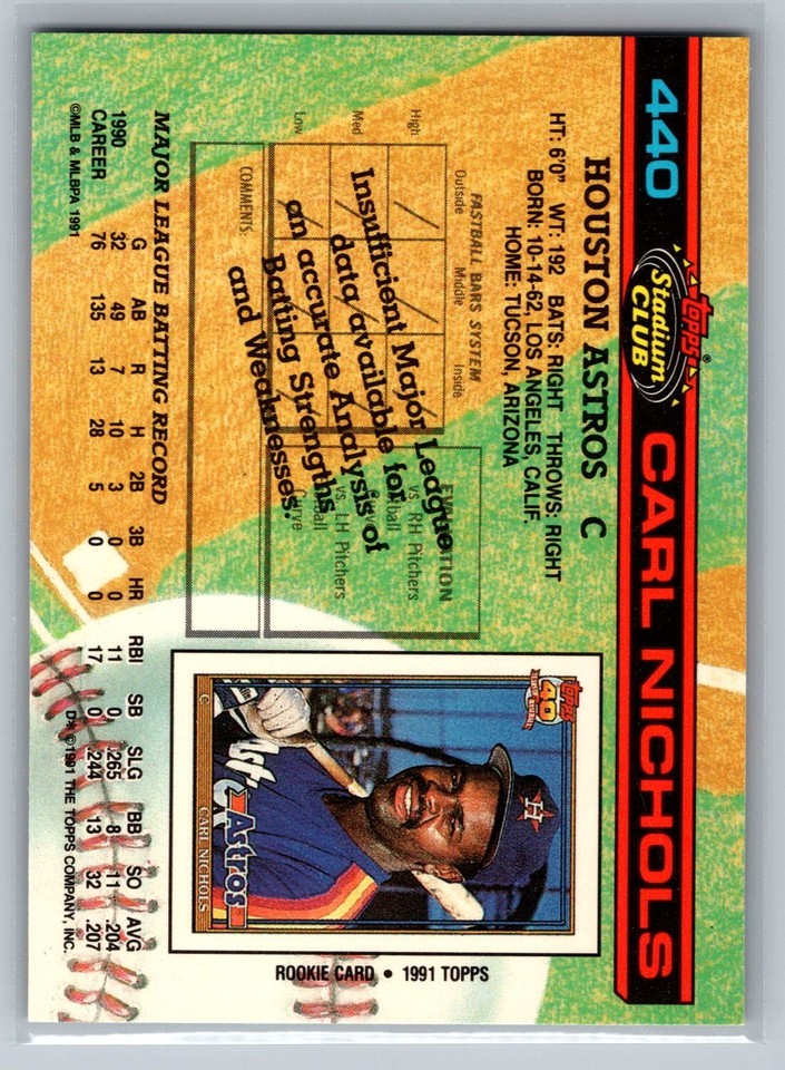 1991 Stadium Club Baseball #440 Carl Nichols Houston Astros | eBay