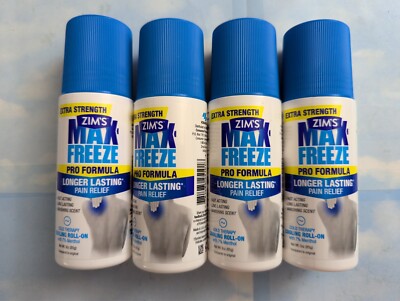 LOT (4) ZIM'S MAX FREEZE PAIN RELIEF COLD THERAPY COOLING ROLL-ON 3 OZ ...