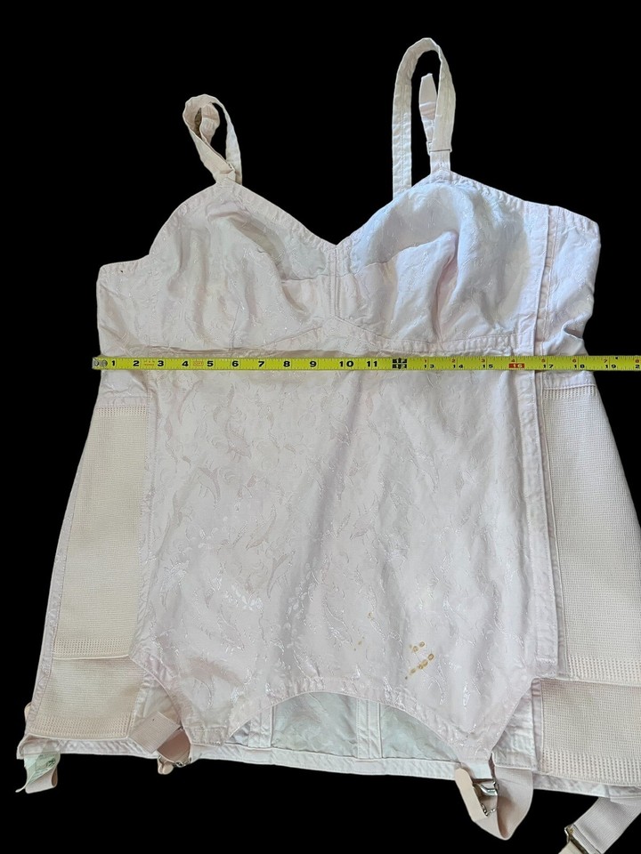 VTG 40s PINK Open Bottom GIRDLE Firm LACE Corset GARTERS Full Body ...