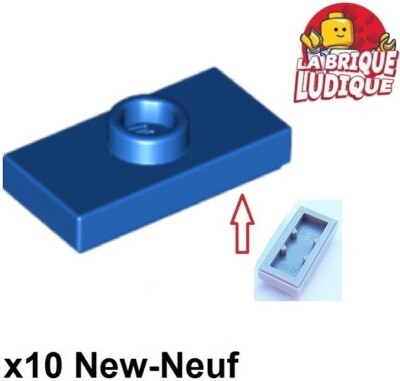 Lego 10x Plate Modified 1x2 1 Stud Groove tenon centre milieu bleu/blue ...