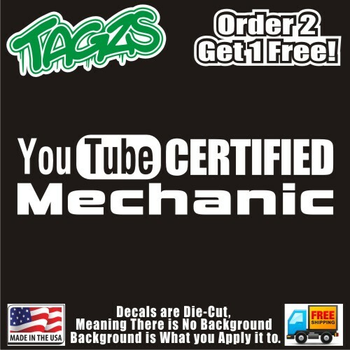 YouTube Certified Mechanic Funny DieCut Vinyl Window Decal Sticker Car ...