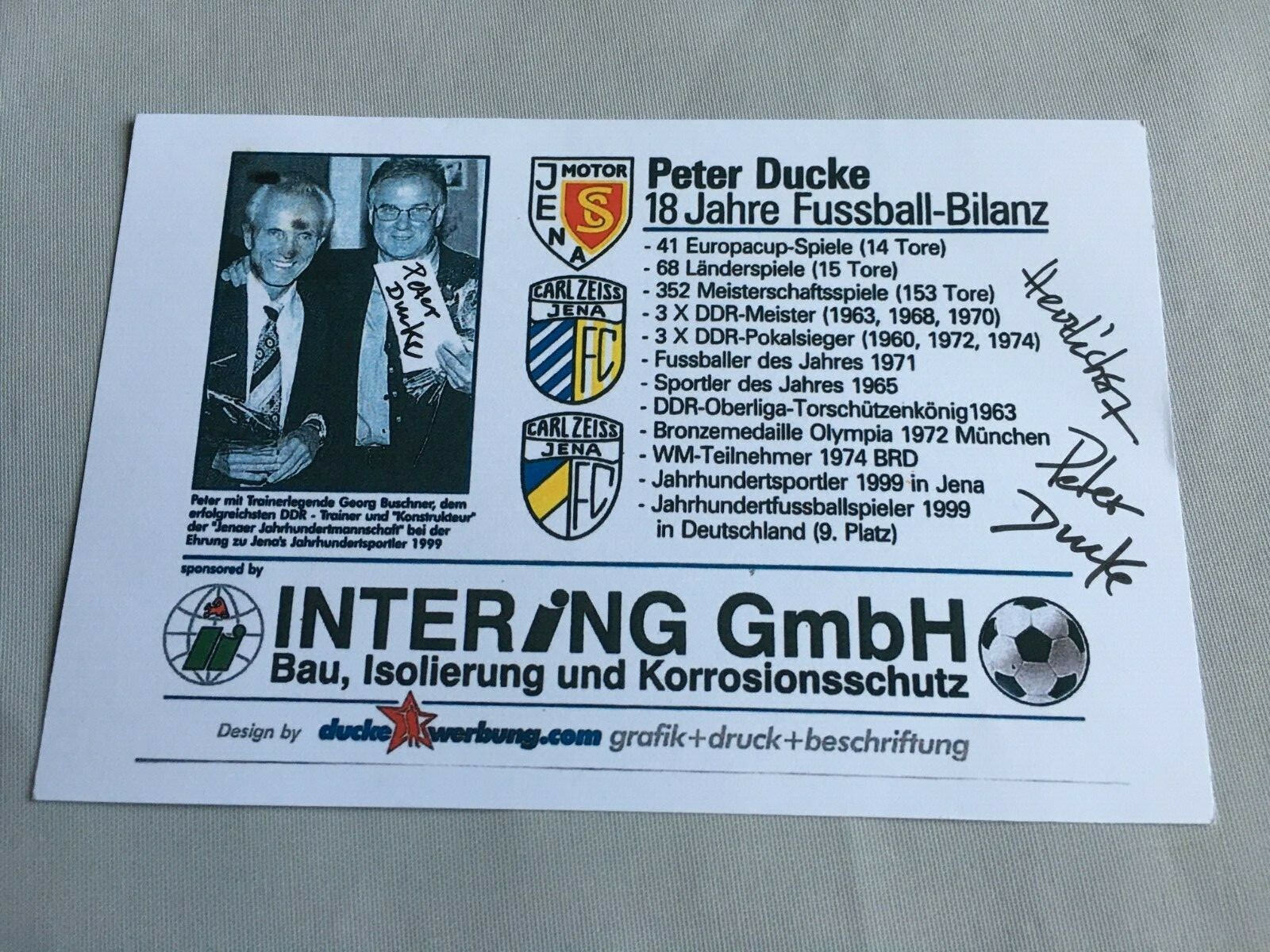 PETER DUCKE Carl-Zeiss Jena Olympiabronze 1972 DDR signed Autogrammkarte 12x19 | eBay.de