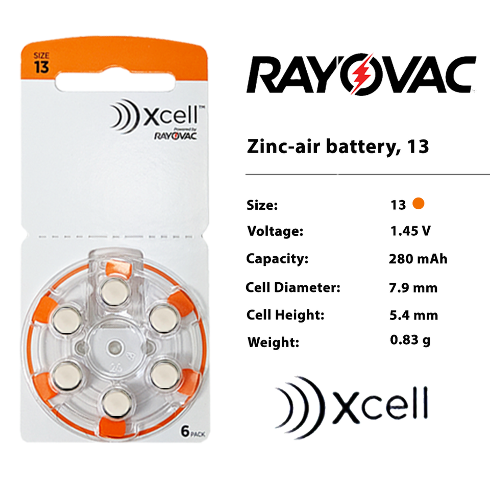 Rayovac Xcell Size 13 Zinc Air Hearing Aid Batteries (60 Pack) - EXP 04 ...