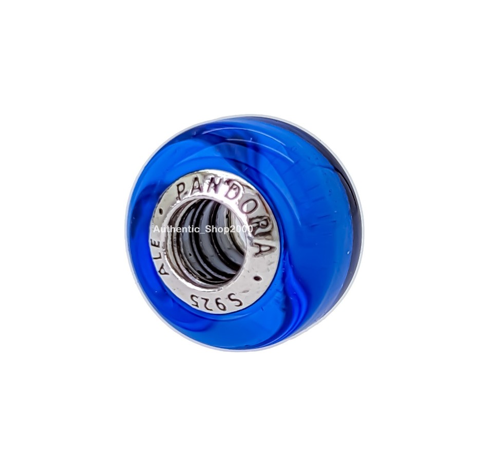 New 100% Authentic PANDORA 925 Ale Silver Blue Mini Murano Glass Charm ...