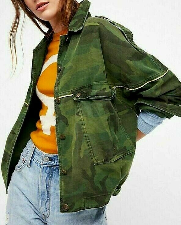 Free People Slouchy Military Jacket Camo Army Oversized Dolman Sleeve ...