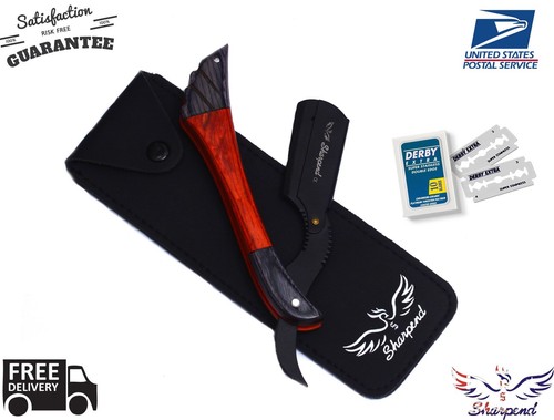 Professional Orange Wood Barber Hair Shaving Razor Straight Blade ...