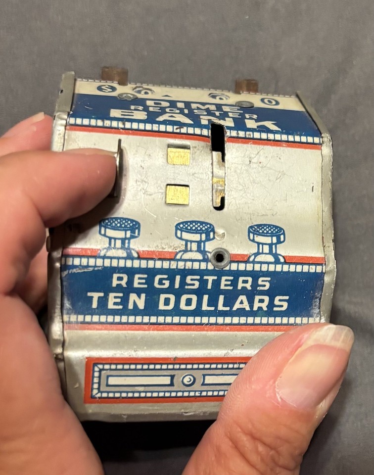 Vintage J CHEIN & Co TIN Litho DIME Cash Register BANK $10 PIGGY BANKS ...