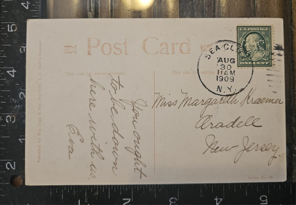 RARE 1909 Orig SEA CLIFF Post Card LIRR Long Island RAIL ROAD TROLLEY ...