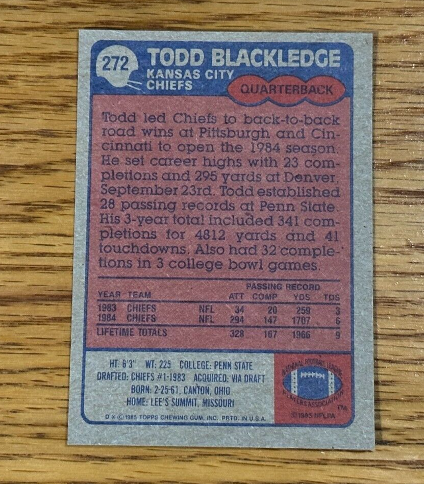 TODD BLACKLEDGE 1985 Topps #272 Rookie RC | eBay