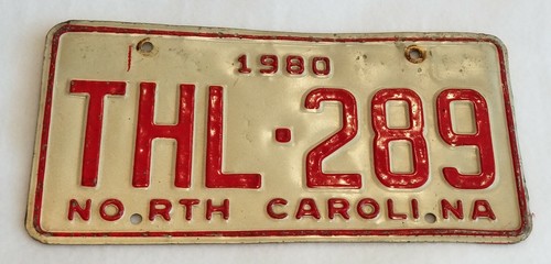 North Carolina License Plate Vintage 1980 White w Red Embossed ...