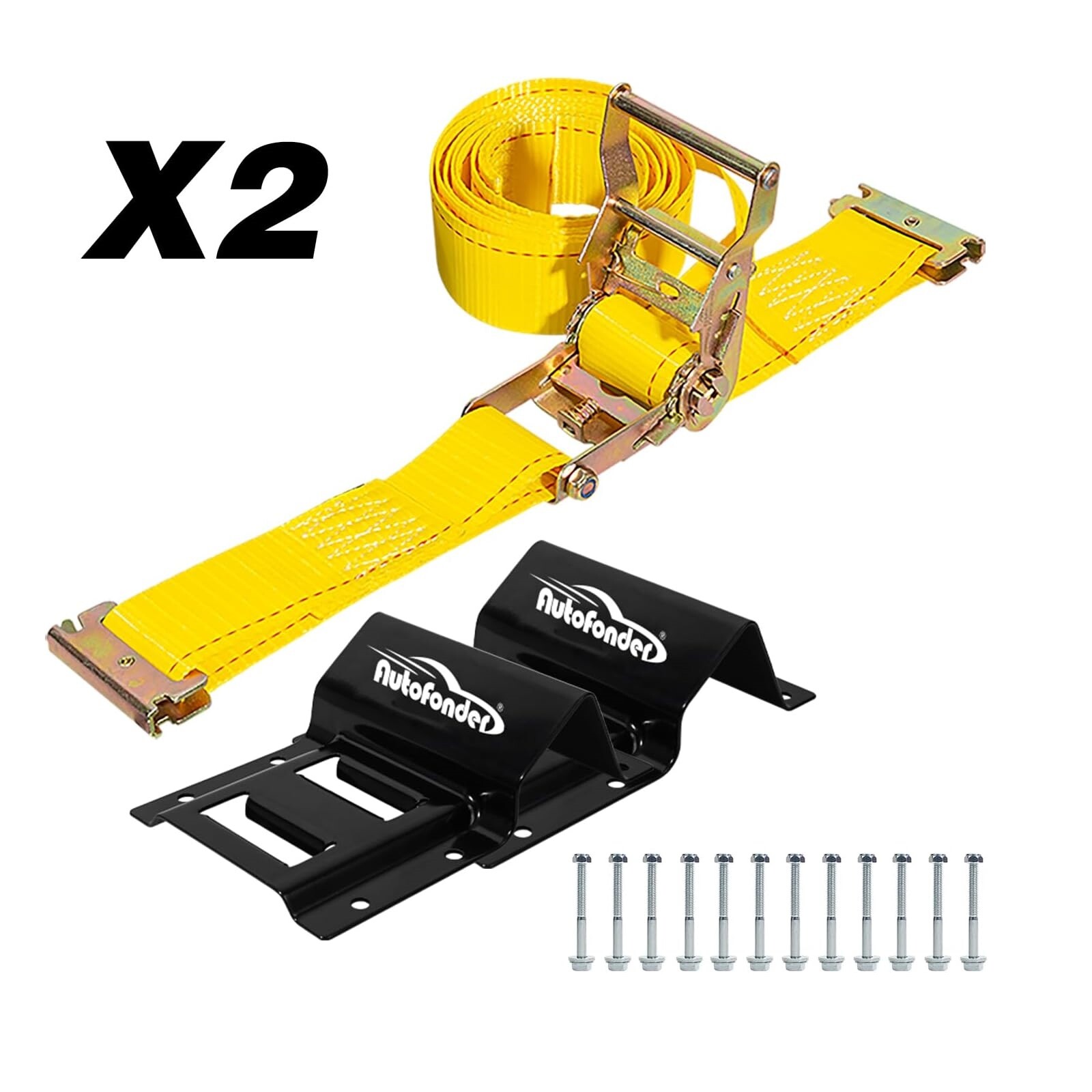 2PACK Wheel Chock Tie Down Kit Car Trailer ATV Ratchet Strap 50mm x 2 ...