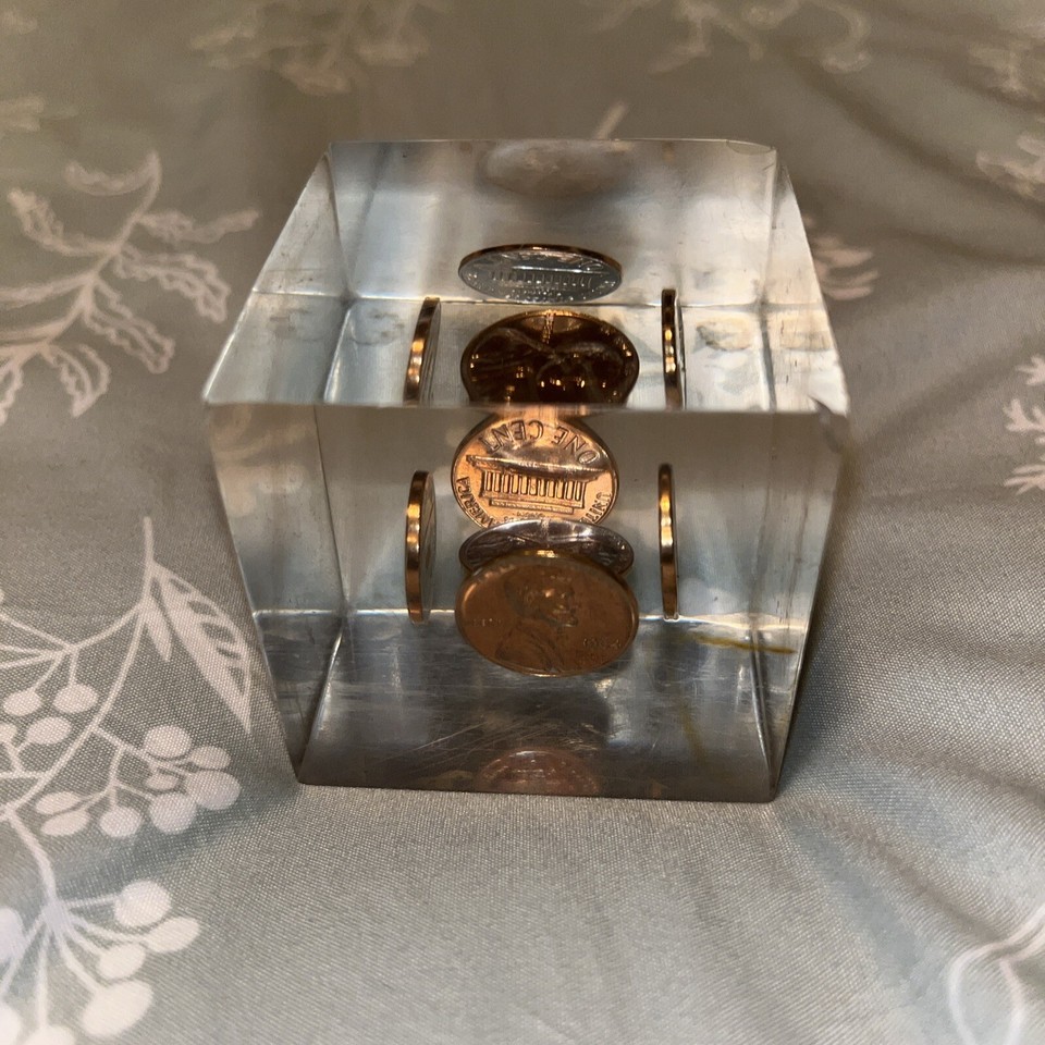 Vintage 1964 Floating Pop Art Lucite Clear Proof Pennies Cube | eBay