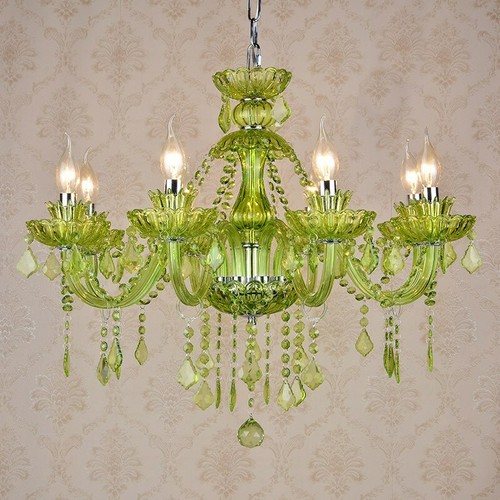 LED Crystal Green Chandelier Living Room Ceiling Light Fixture Pendant ...