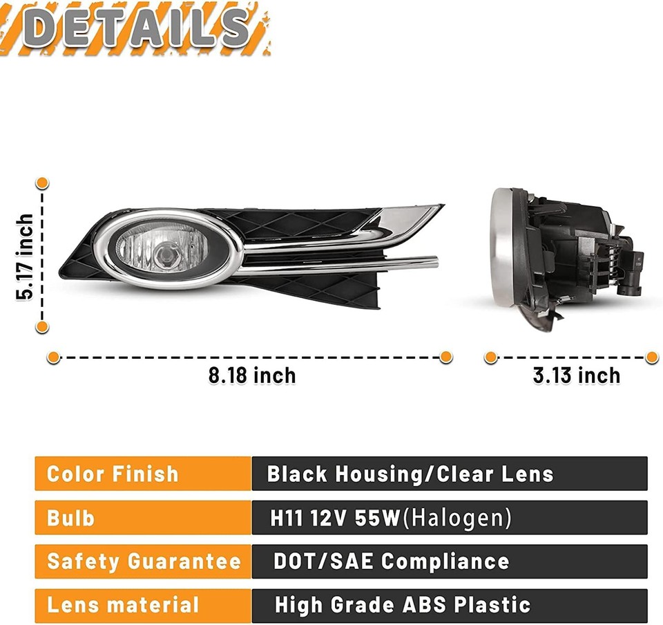 Pair For 2014-2017 Honda Odyssey Fog Lights Clear Bumper Bezel+Wiring ...