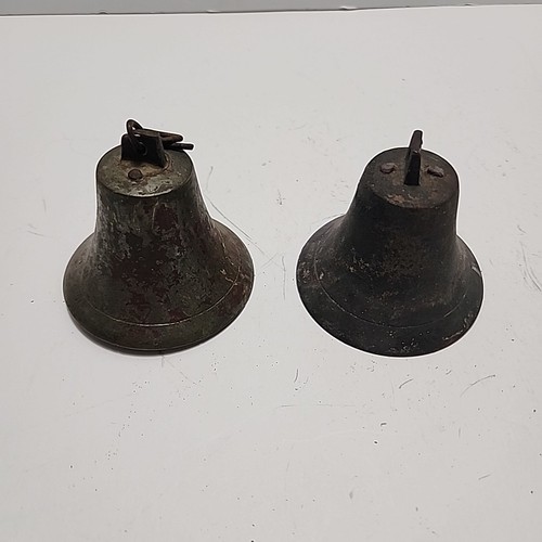 2 Antique Cast Brass Cow/Goat Bells w/Cast Iron Clappers, Farm/Barn ...