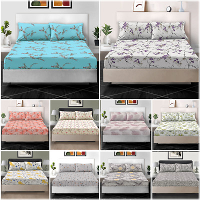 3PCS SET 100% Egyptian Cotton Printed Fitted Sheet SETS 400TC Print Bed ...