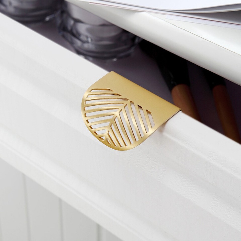 Curved Leaf Pull Gold Concealed Tab Pulls for Kitchen Brass Cabinet ...