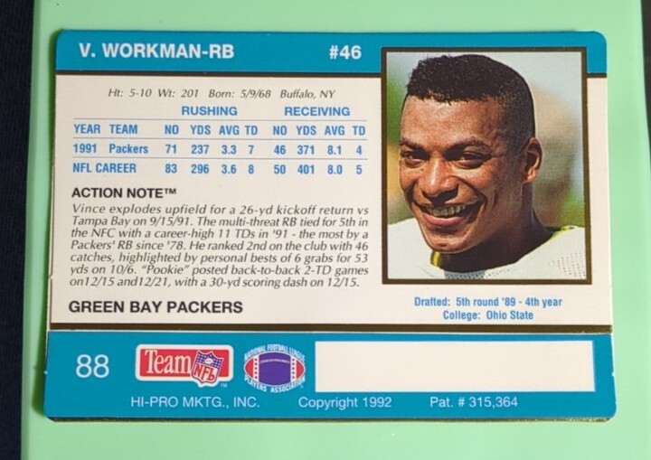 Action Packed Vince Workman 1992 #88 Green Bay Packers | eBay