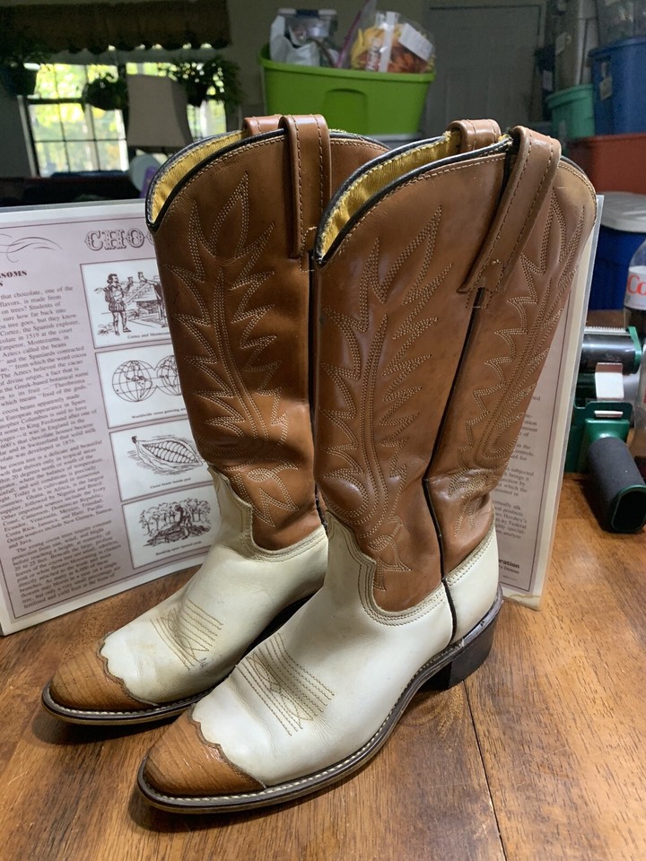 Vintage ACME Cowboy Boots Brown Cream Two Tone Wingtip 5.5 Western ...