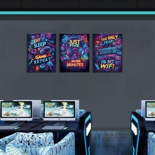 Gaming Room Decor Video Game Wall Art Neon Posters 12"x16" Canvas ...