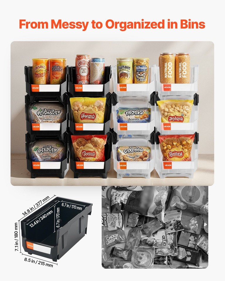 Compact 14.8x8.5x7.1in 12-Pack Stackable Storage Bins Easy-Clean ...