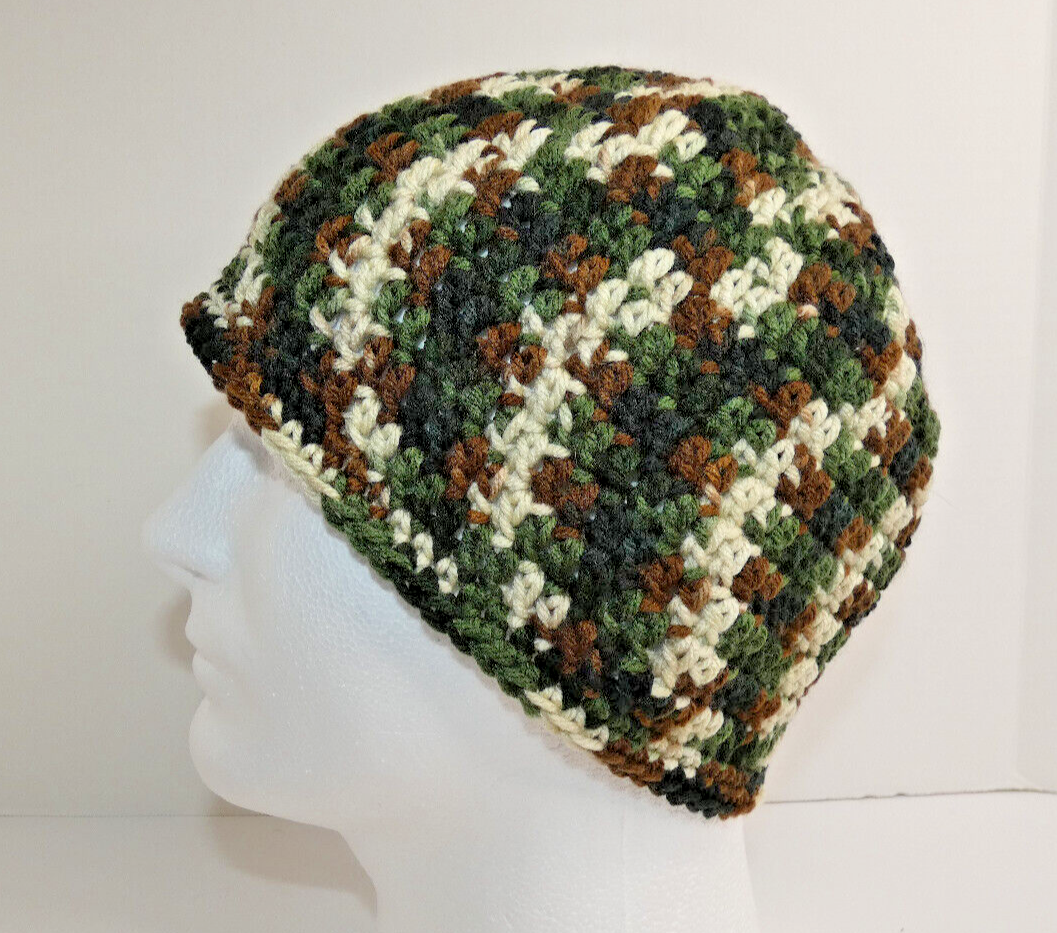 Camo Skull Cap 8" Beanie Camouflage Hat Handmade Crochet Hand Knit ...