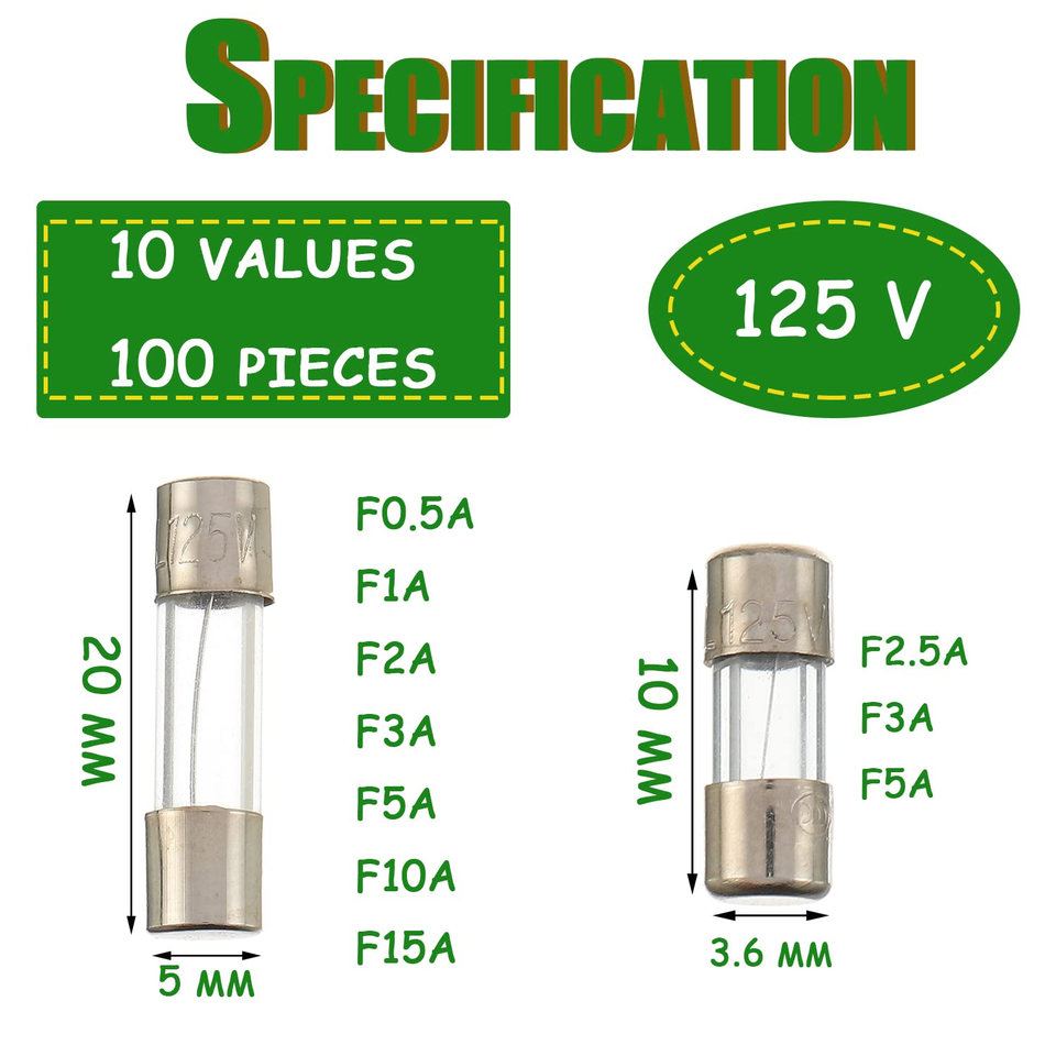 Christmas Light Fuses Fast-Blow Glass Fuses 5X20Mm 125V 0.5A 1A 2A 3A ...