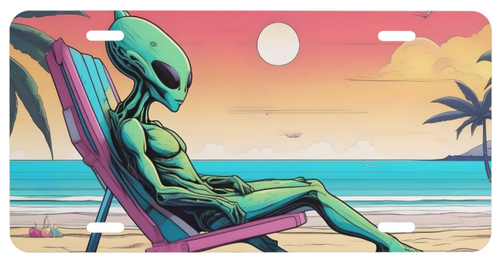 Space Alien Chillin On The Beach License Plate 6 X 12 Inches Aluminum ...