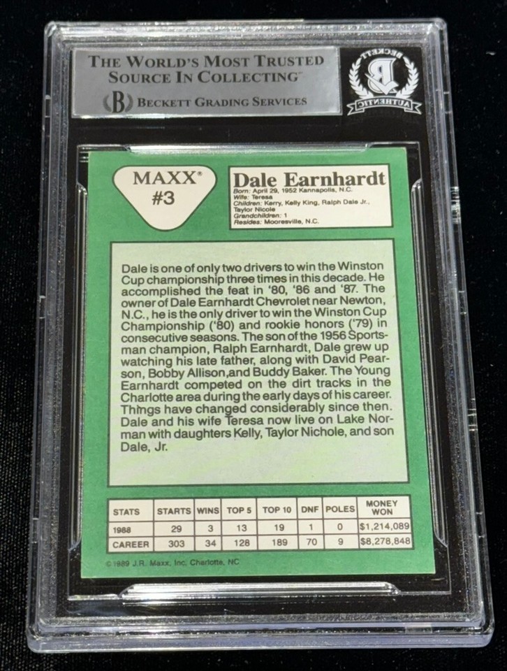Dale Earnhardt Sr 1989 Maxx #3 NASCAR "True" Signed Rookie Card Auto ...
