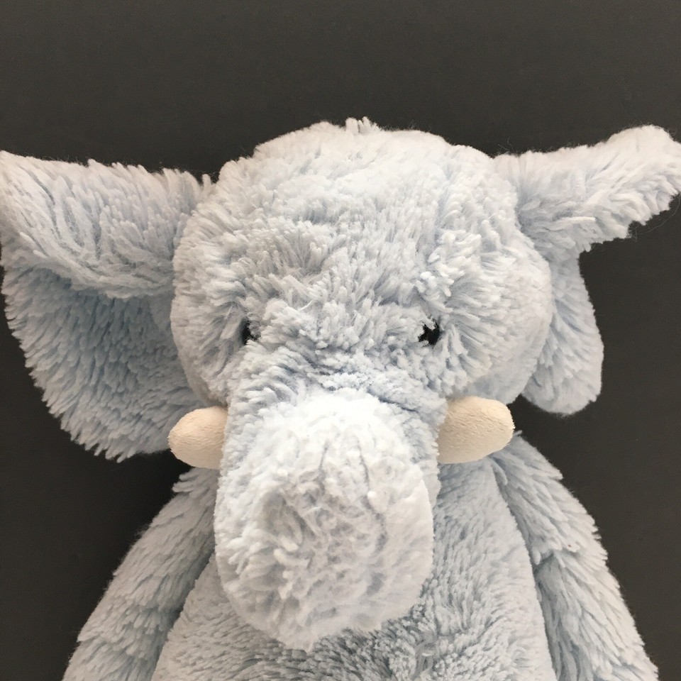 Jellycat Bashful Light Blue Elephant Plush Soft Coat 10" Sitting Nosey ...