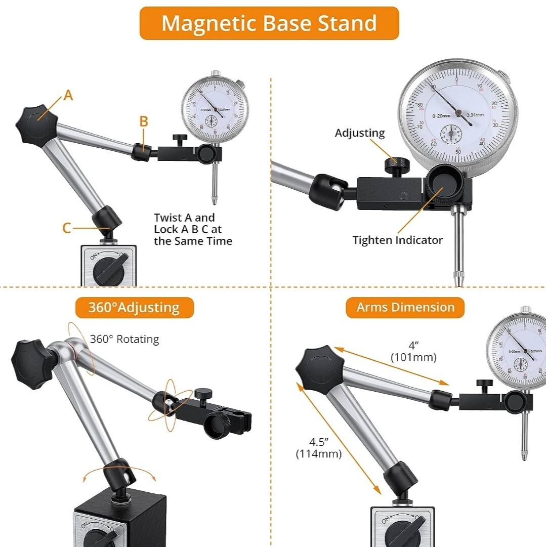 Neoteck 176 lbs Magnetic Digital Dial Indicator Base DTI Stand Gauge ...
