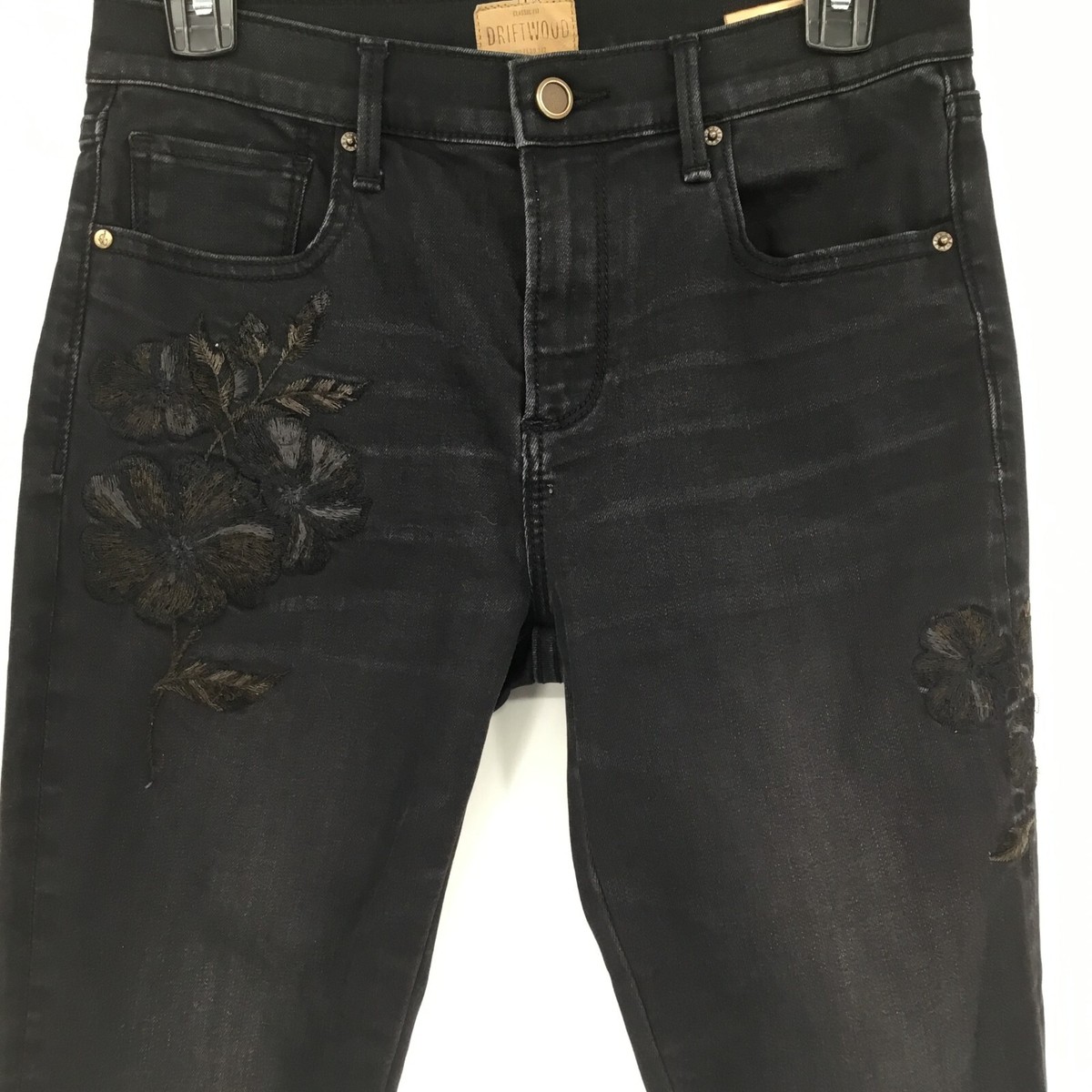Driftwood womens Jackie black floral embroidered jeans Size Driftwood womens Jackie black floral embroidered jeans Size