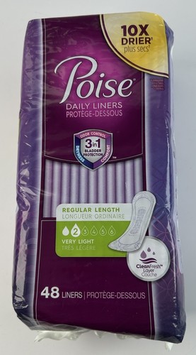 Poise Light Regular Incontinence Panty Liners 48 Count 1 Pack New ...