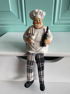 French Chef Shelf Sitter Figurine w/ Legs Dangling Holding Wine ...